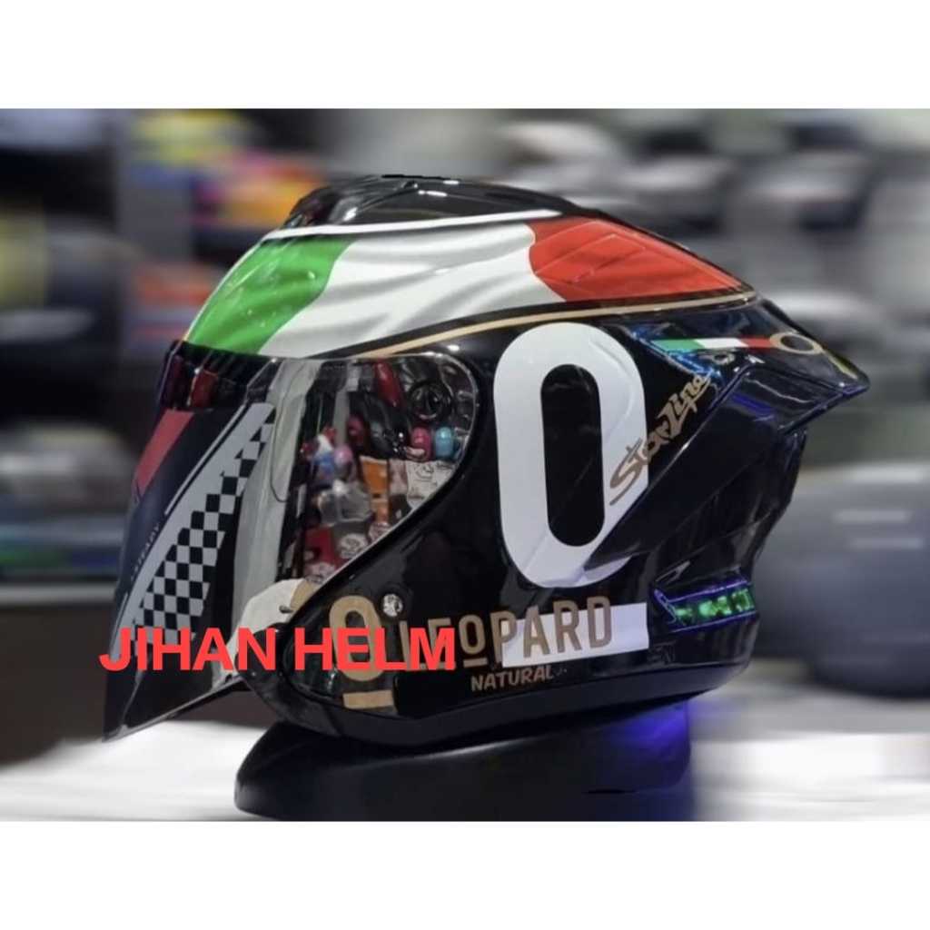 Jual HELM HALF FACE JS ARMOR MOTIF LEOPARD BLACK METALIC VISOR SMOKE ...