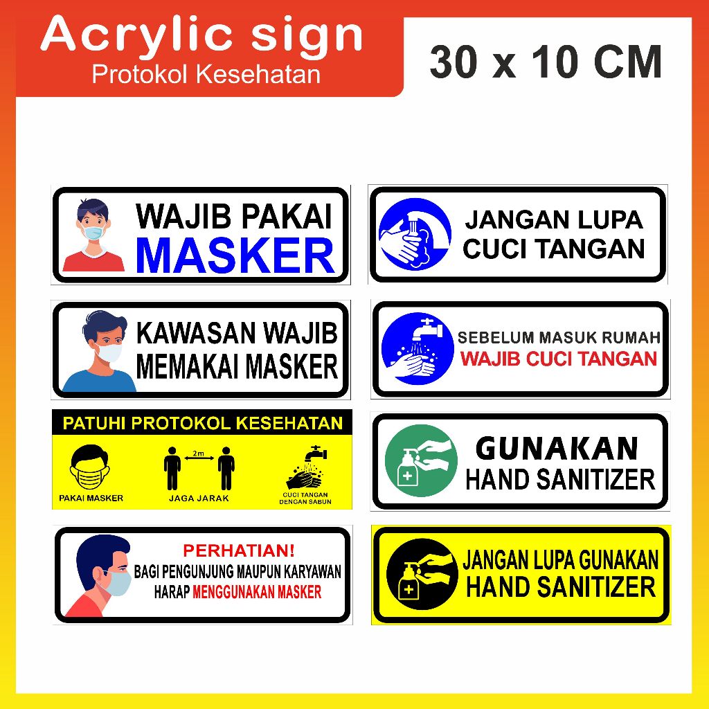 Jual Acrylic sign/papan nama akrilik PROTOKOL KESEHATAN 30 x 10 cm ...