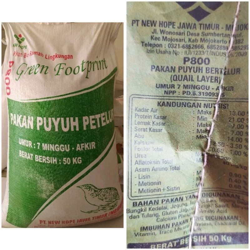 Jual Pakan Pur Puyuh Petelur New hope P800 Untuk putuh ras Petelur 1kg ...