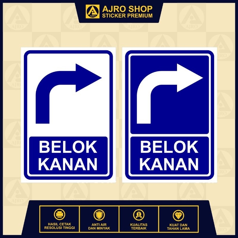 Jual Stiker Sign Rambu Belok Kanan - Ukuran 28,5x20 / 20x14 Cm - Stiker ...