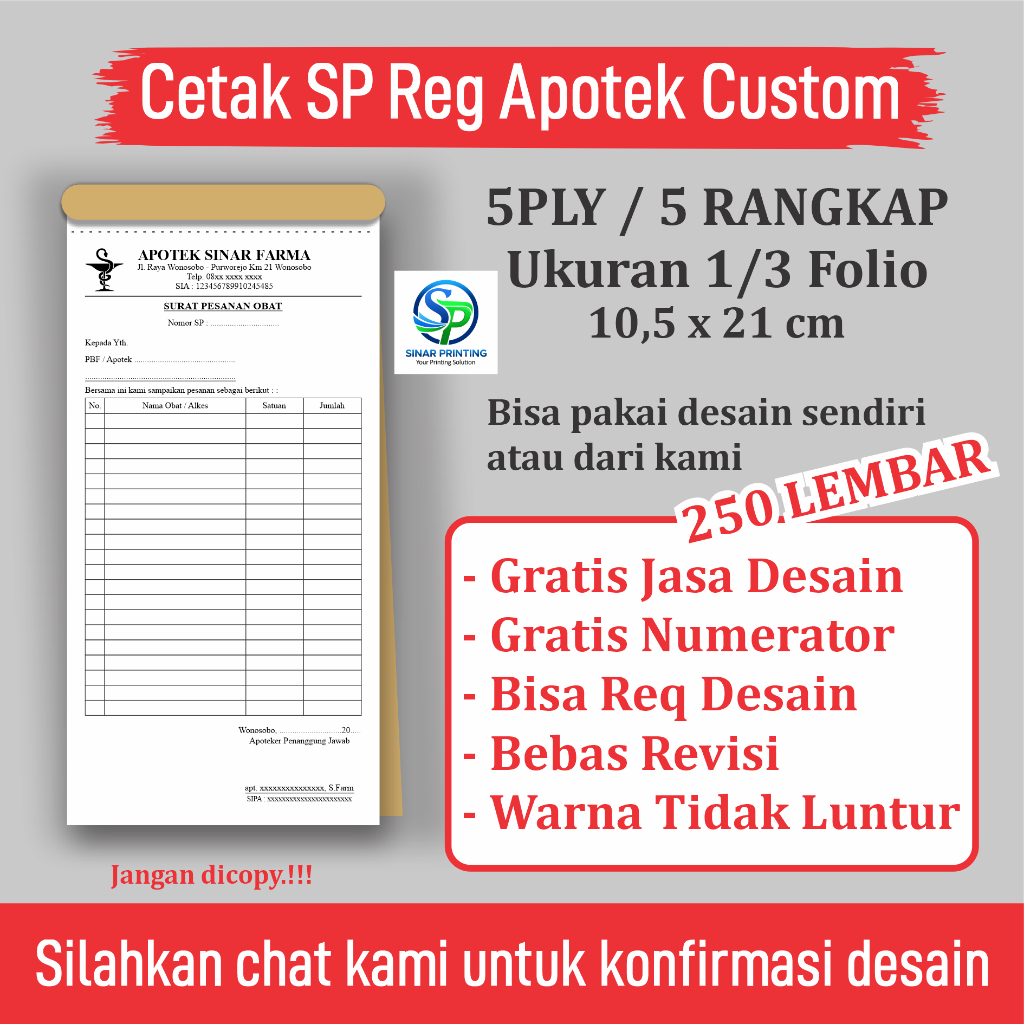 Jual Cetak SP Obat Apotek Custom 5PLY Ukuran 1/3 Folio Free Desain ...