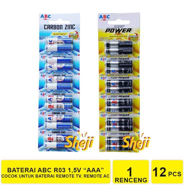 Jual 1 RENCENG ISI 12 PCS BATERAI ABC R03 TIPE AAA (UNTUK REMOTE ...