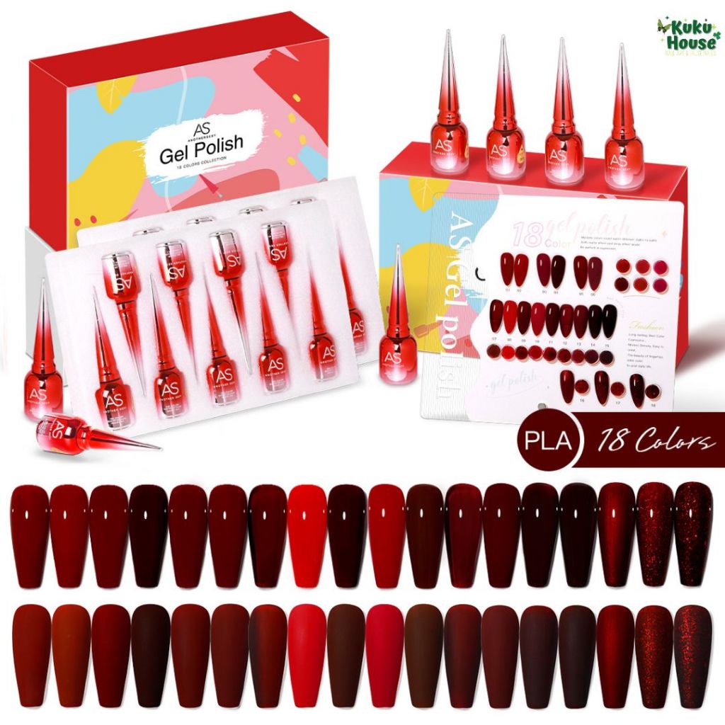 Jual Paket AS Gel PLA Classic Dark Red Gel POlish kutek gel merah ...