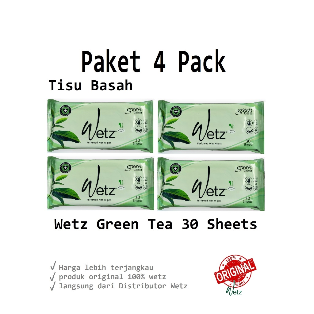 Jual ( Paket 4 pack ) - Tissue Basah Wetz Green Tea 30 Sheets / Tisu ...