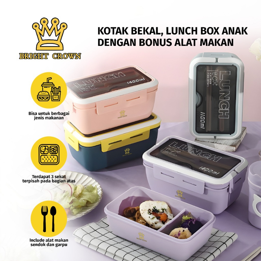 Jual Brigh Crown Lunch Box 2 Sekat Anti Bocor UK 1100ML Lengkap FREE ...