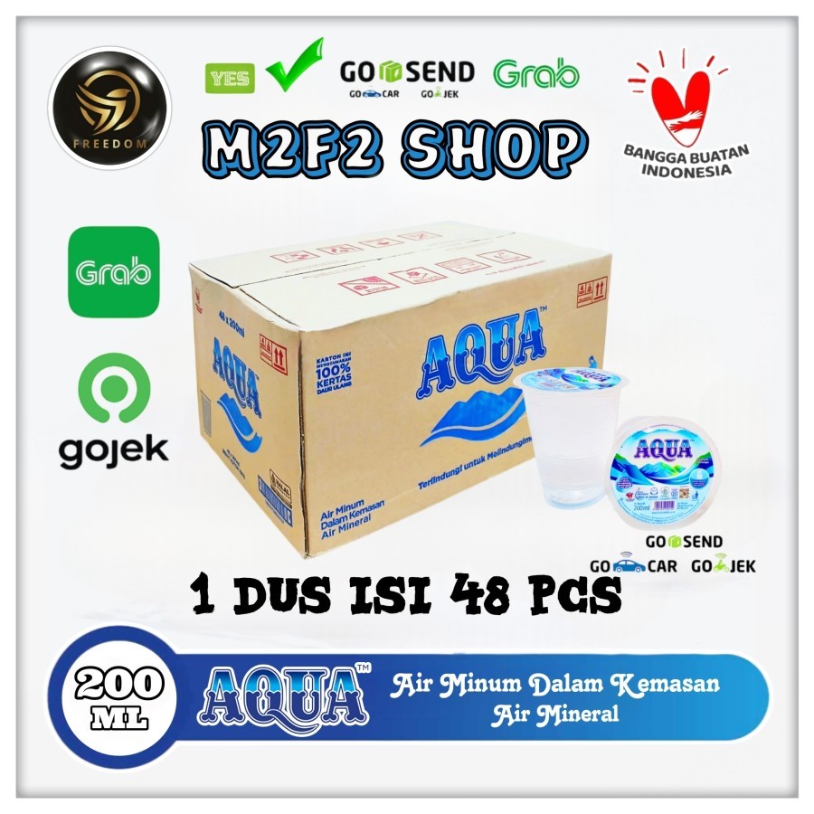 Jual Air Mineral Aqua Gelas | Cup - 200 ml Kemasan Karton (Khusus Bluebird/Gojek/Grab) | Shopee ...