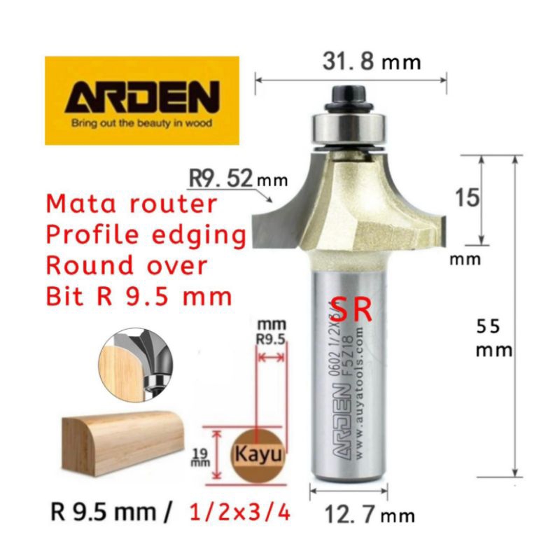 Jual Mata Profil/ Router Round Over Bits 10mm (1/2 × 3/4) As 1/2 Inch ...
