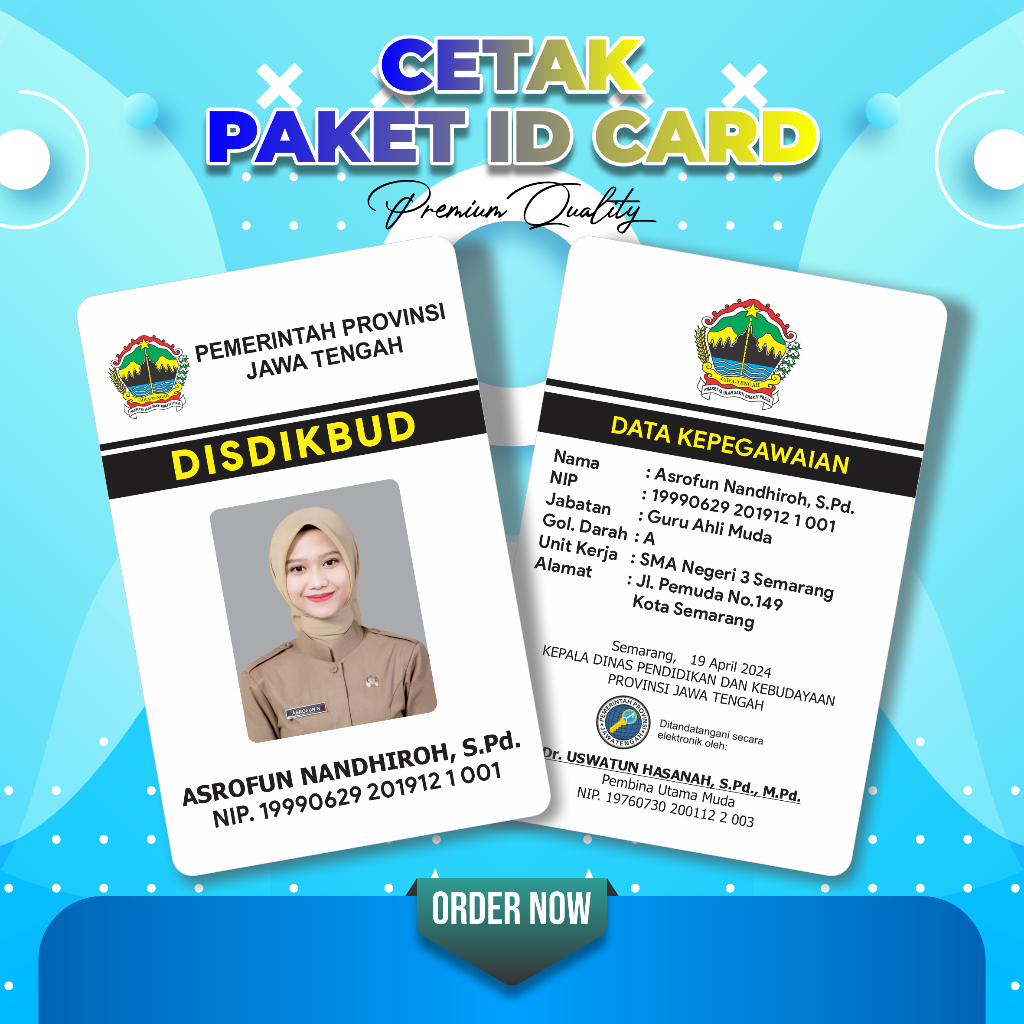 Jual CETAK PAKET ID CARD DINAS PENDIDIKAN PROVINSI JAWA TENGAH PREMIUM ...