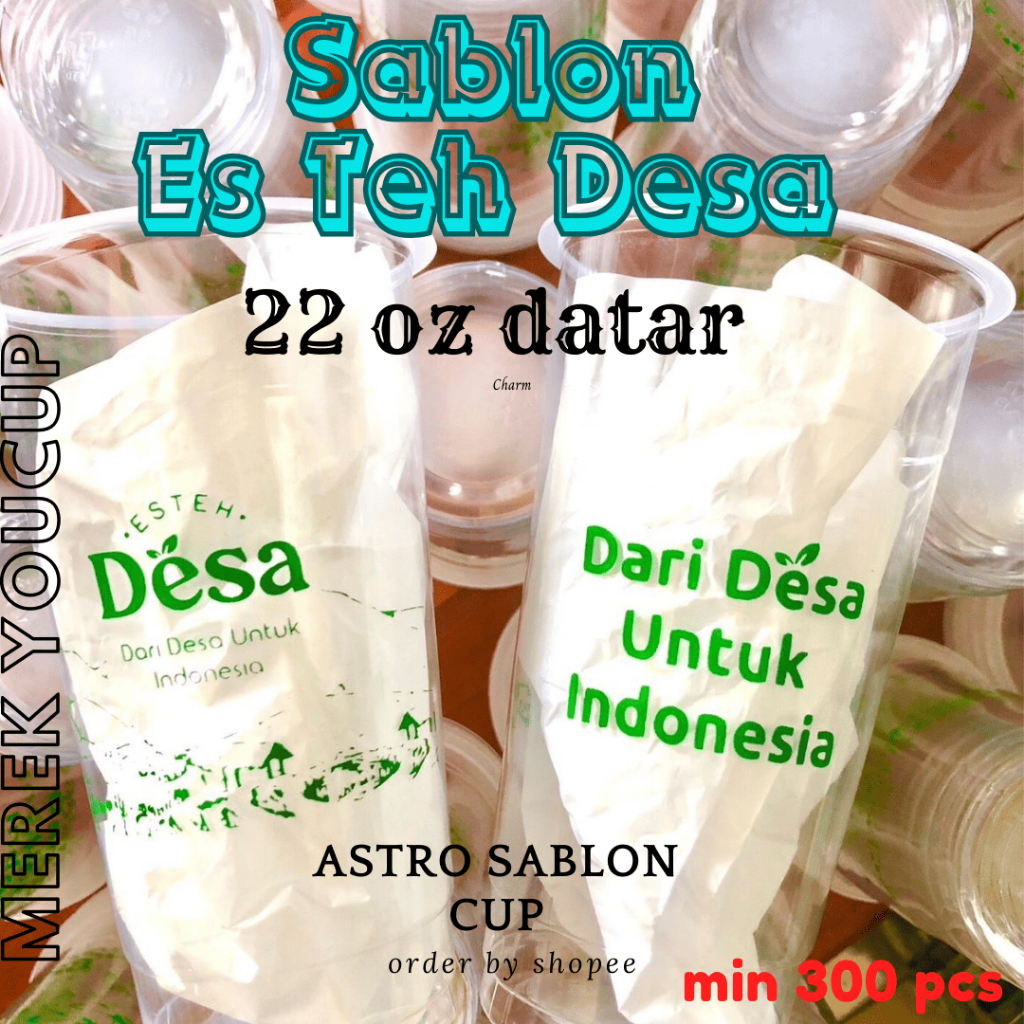 Jual Cup Sablon Desain Es Teh Desa warna hijau 22 oz Datar merk Youcup ...