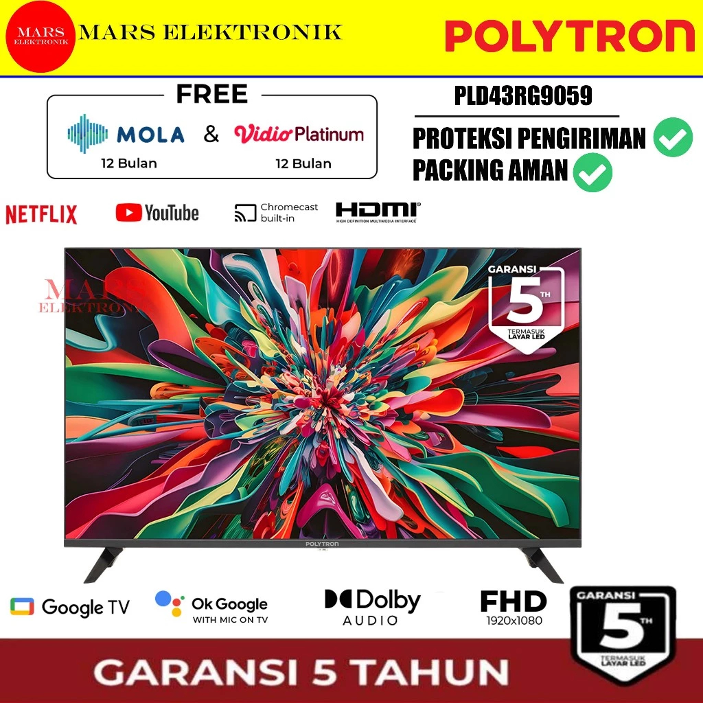 Jual TV POLYTRON SMART GOOGLE DIGITAL TV PLD43RG9059 FULL HD HEY GOOGLE ...