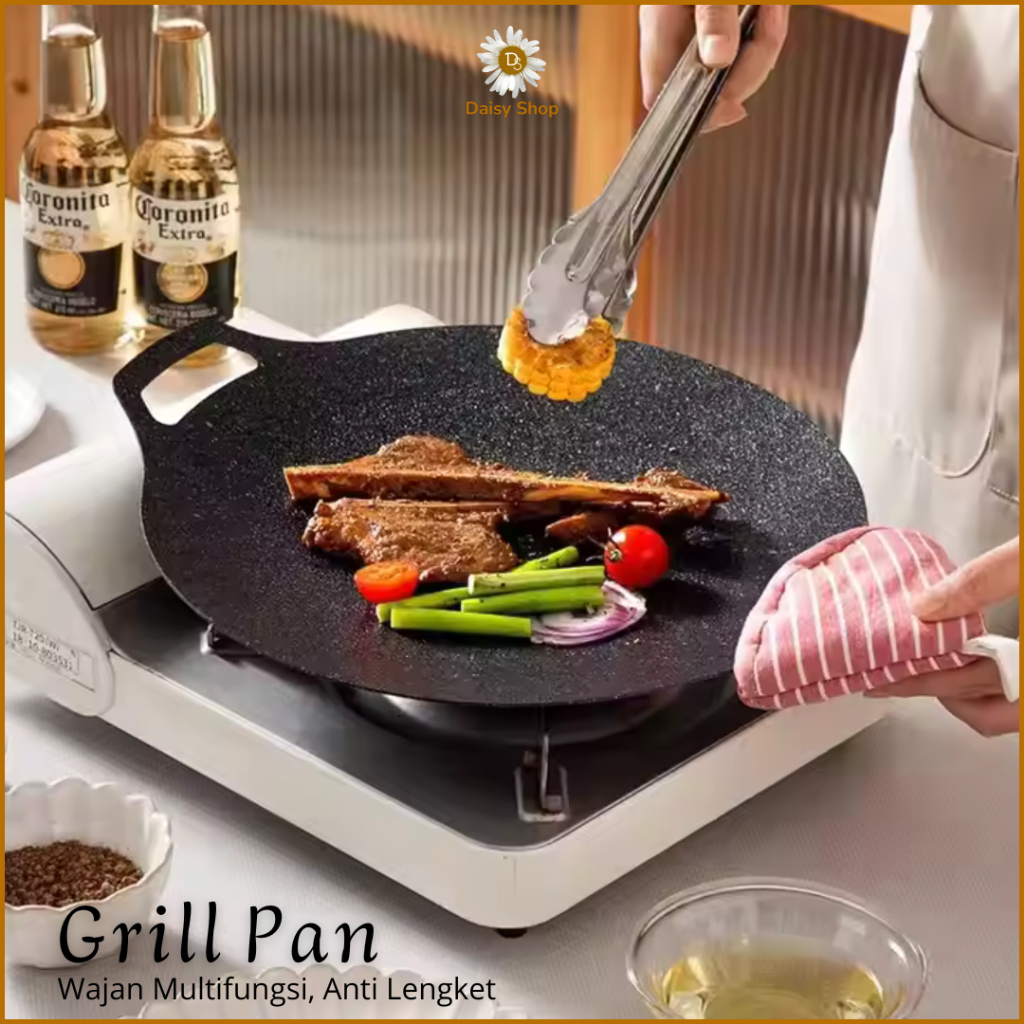 Jual (DS) Wajan Panggangan BBQ Korean Anti Lengket Serbaguna Grill Pan Bulat Ukuran 28, 32, 34cm ...