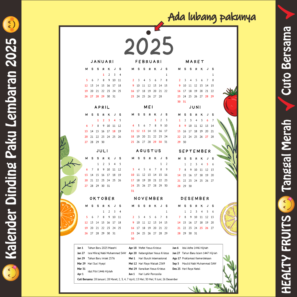 Jual [RUANG KREATIF] | HEALTY FRUITS | Kalender Dinding Paku - Kalender ...
