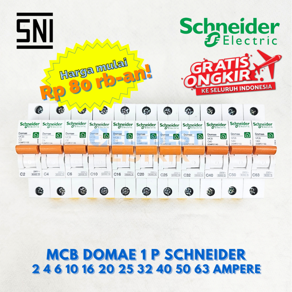 Jual (ORIGINAL) MCB DOMAE 1P SCHNEIDER ELECTRIC – 2A, 4A, 6A, 10A, 16A, 20A, 25A, 32A, 40A, 50A ...