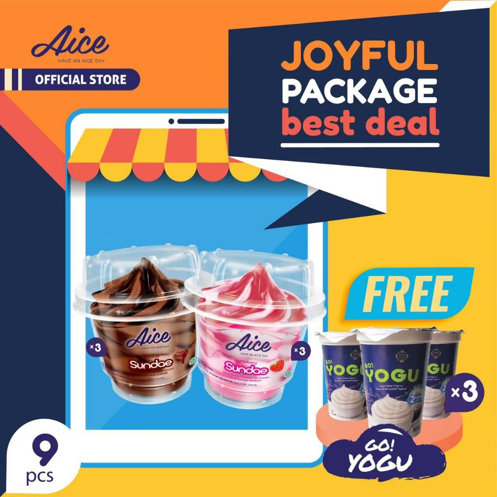 Jual Aice Paket Joyful Package Ice Cream Sundae strawberry 3 Sundae ...