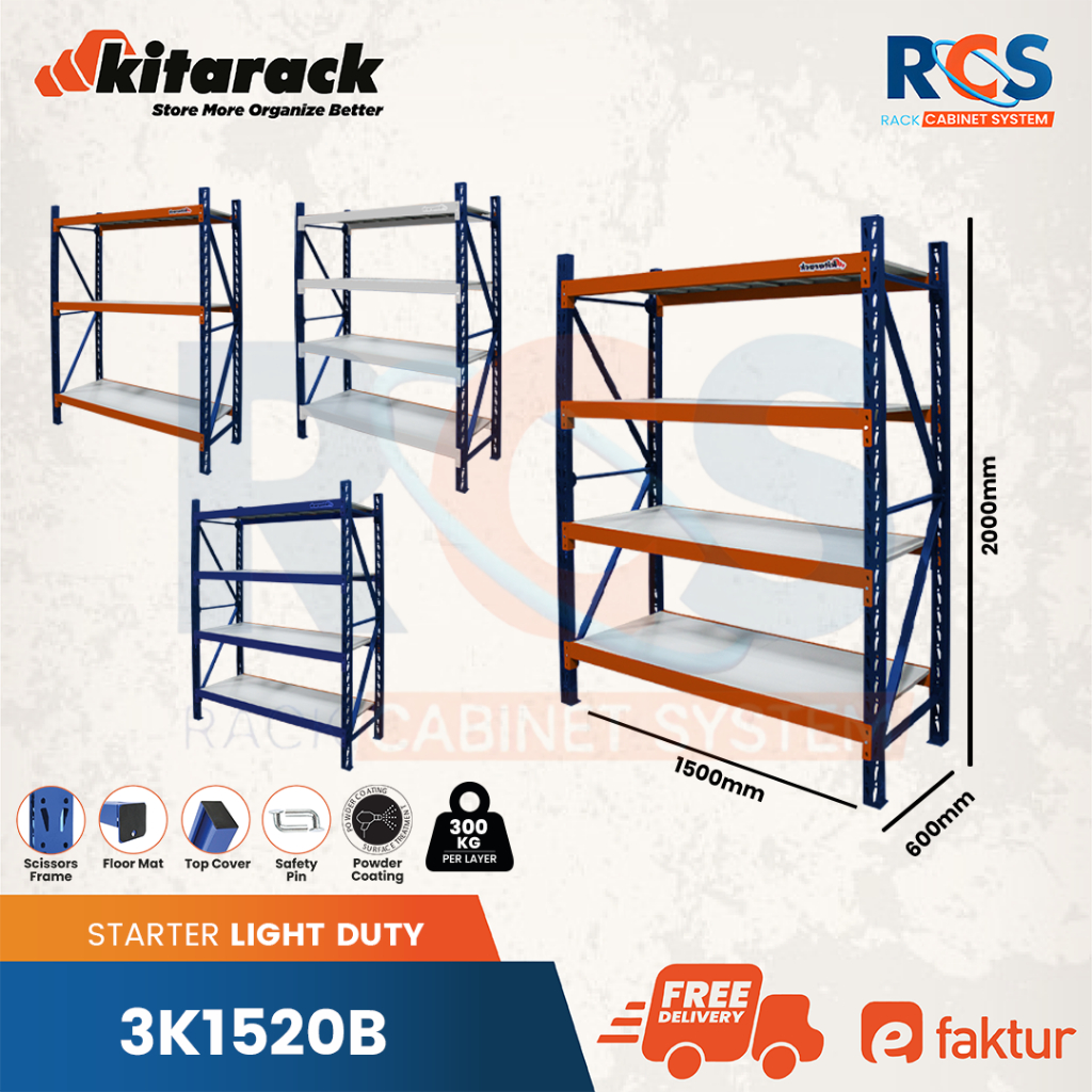 Jual KITARACK Rak Gudang Besi 300kg 2 Meter Panjang 1.5M Rack Gudang 4 ...