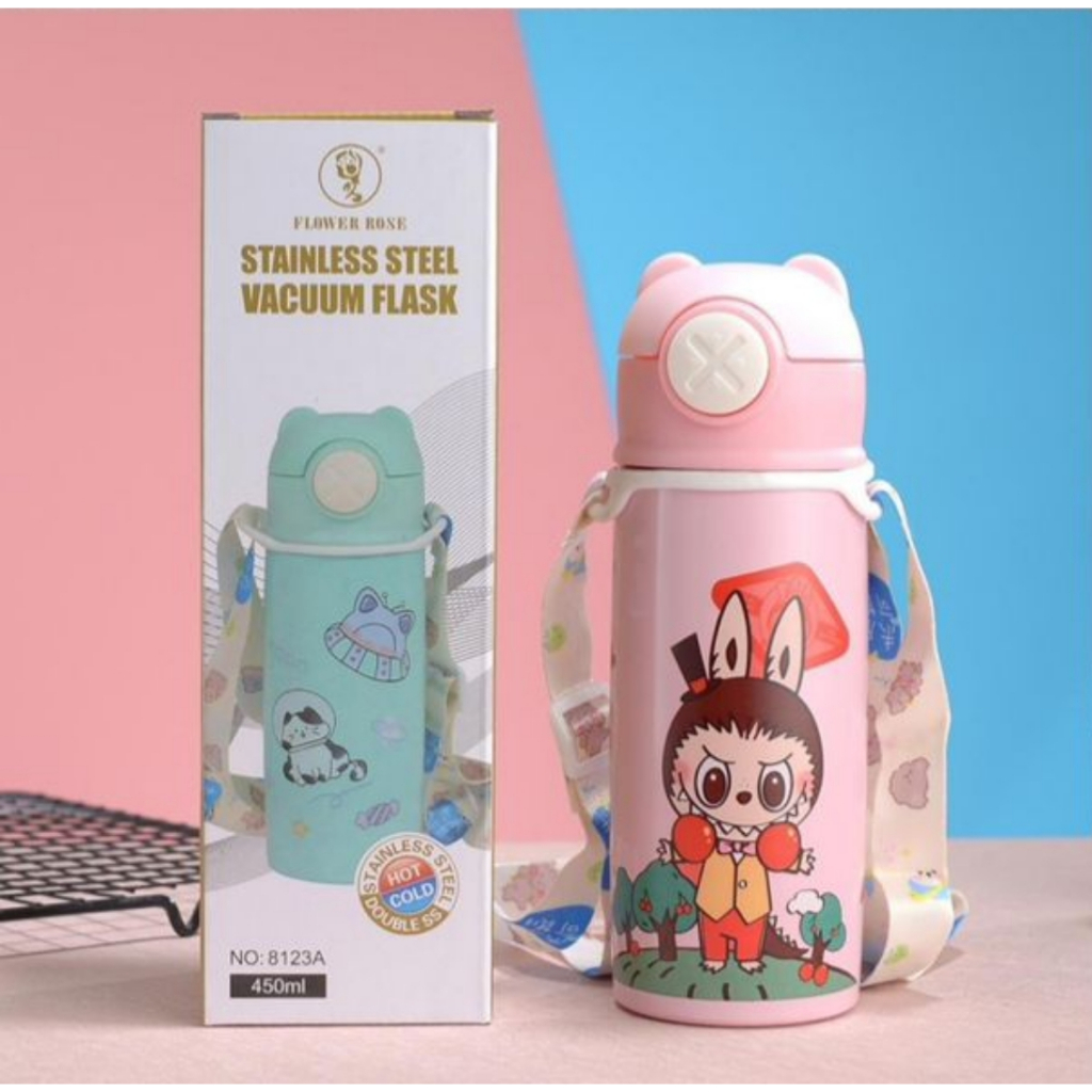 Jual Tumbler Termos Anak Sekolah Tali Panjang Stainless 450ml / Botol ...