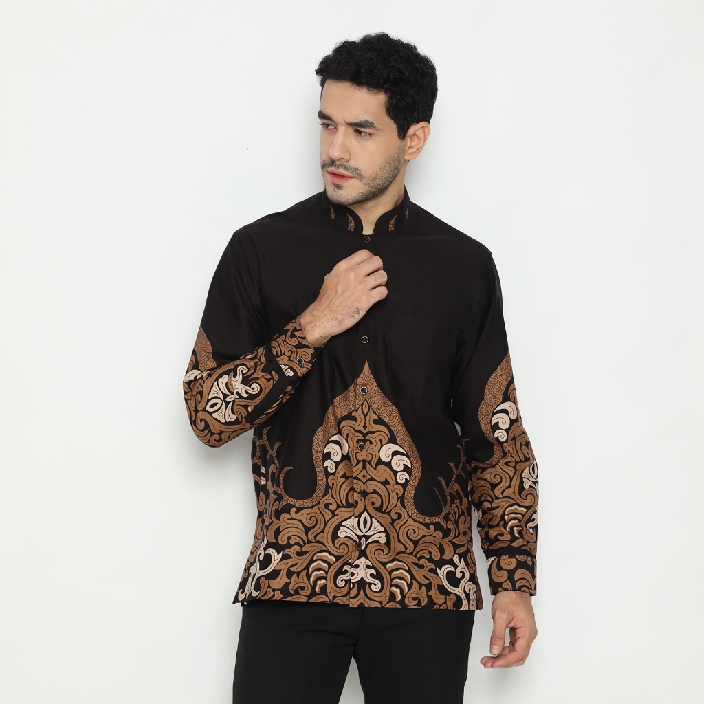Jual Kemeja Batik Koko Pria Katun Premium Simple Elegan Black Gold ...