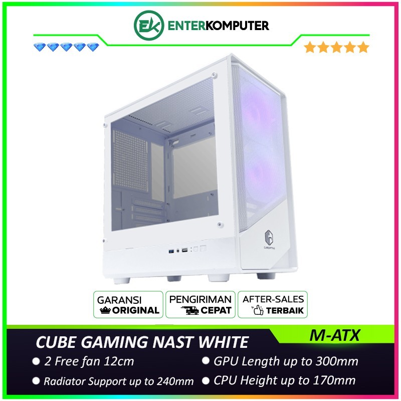 Jual CUBE GAMING NAST WHITE - mATX Gaming Case - All White Inside - Front Mesh & Left Side ...