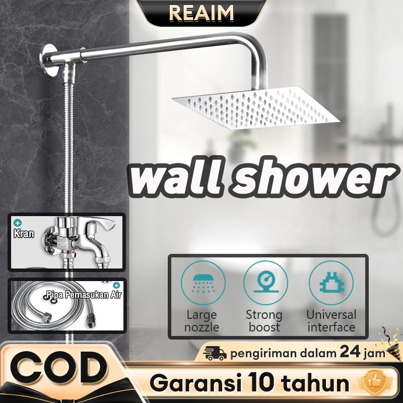 Jual Reaim 1 Set Wall Shower 8 inc shower Paket Shower Head Include Selang 150cm stenlies ...