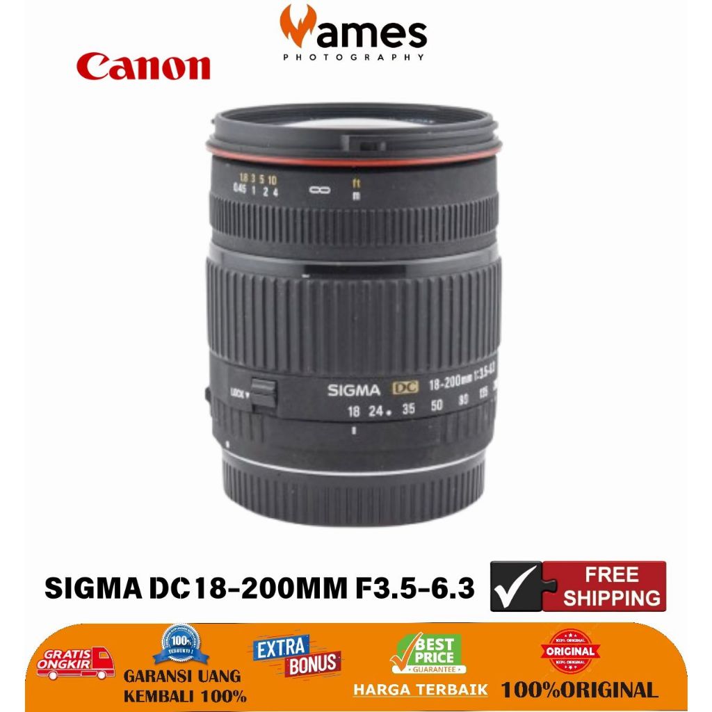 Jual Lensa SIGMA DC 18-200mm F3.5-6.3 CANON For Kamera Dslr Original ...