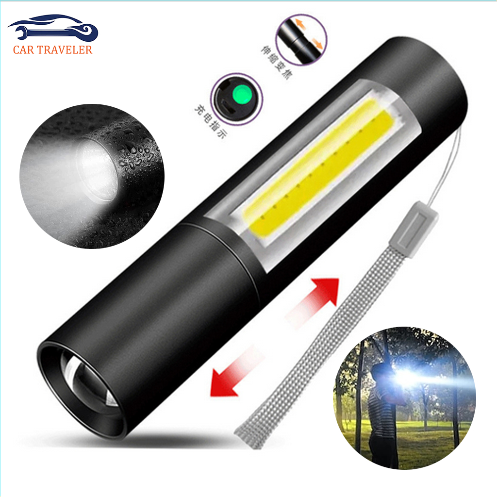 Jual Mini flashlight Senter LED USB Dengan lampu samping dan zoom Three levels of dimming Isi ...