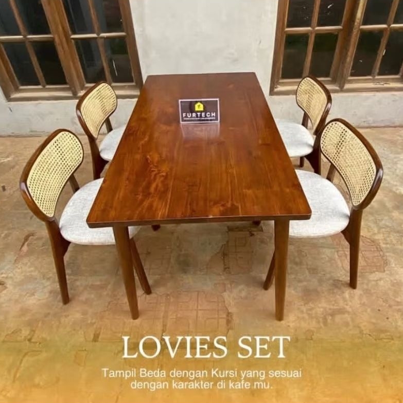 Jual Set Meja Makan Cafe 4 Kursi Rotan Retro Minimalis Kayu Jati Harga Termurah | Shopee Indonesia