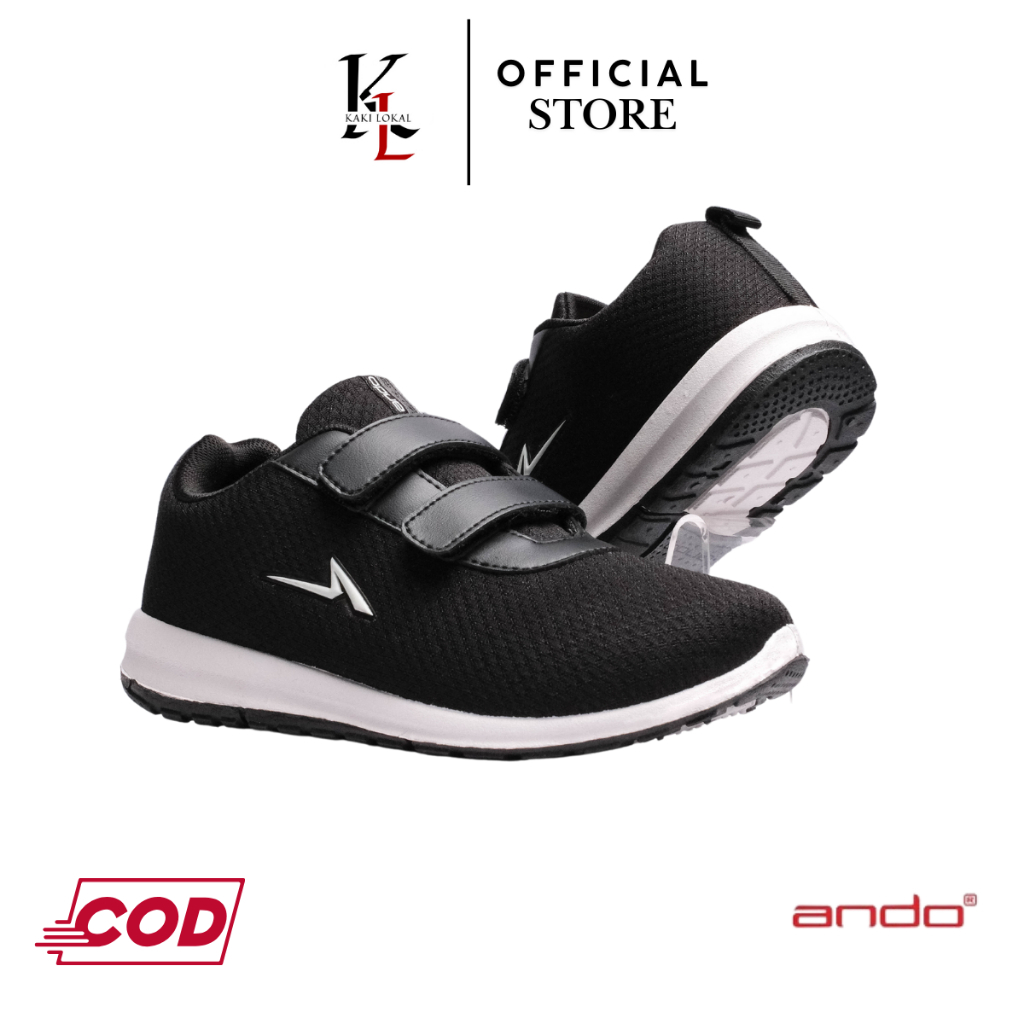 Jual Sepatu Sekolah Hitam Putih Perekat Original Ando - Ando Nitta V Hitam Putih | Shopee Indonesia