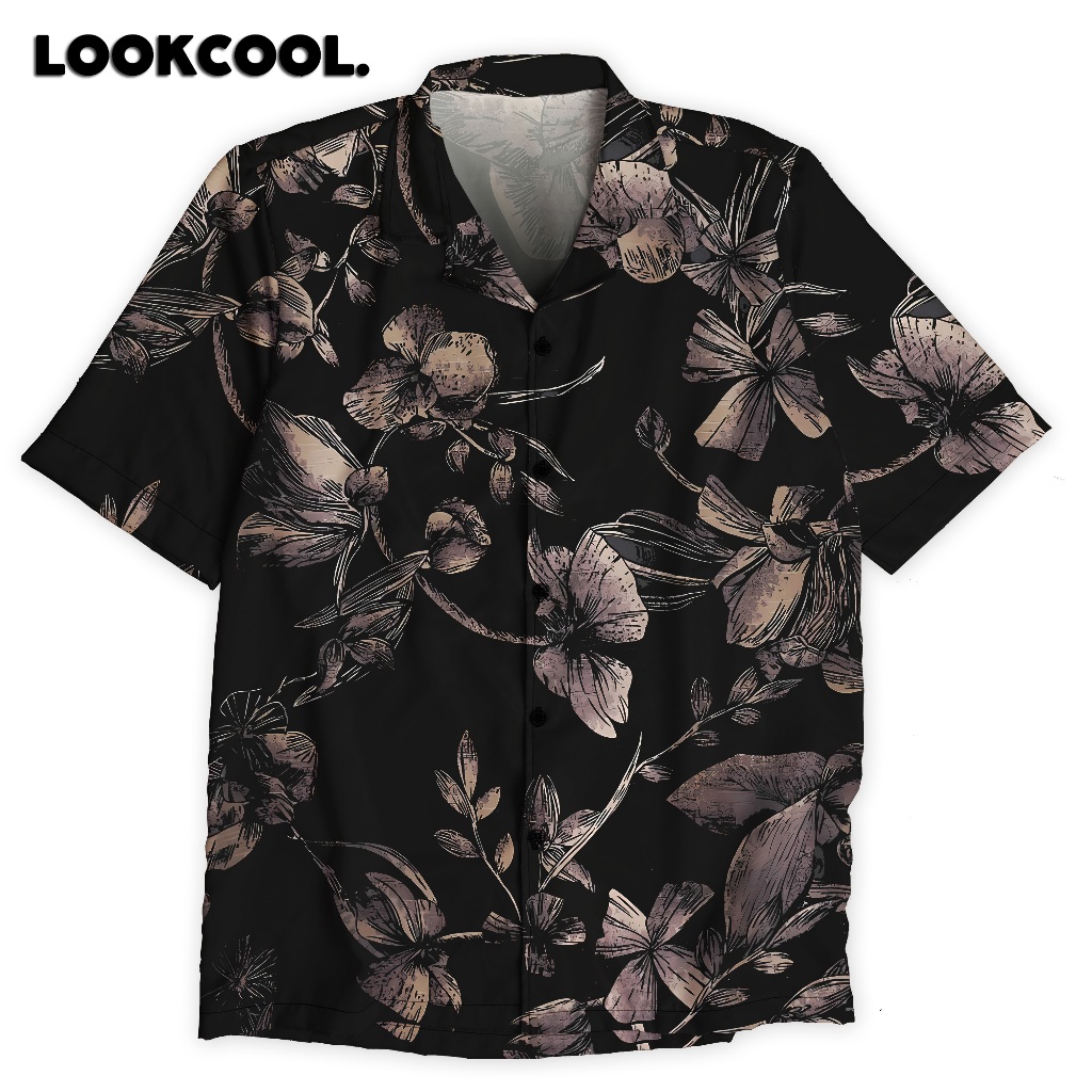 Jual LOOKCOOL Kemeja Motif Bunga Hitam Stylish Fullprint Floral Elegan ...