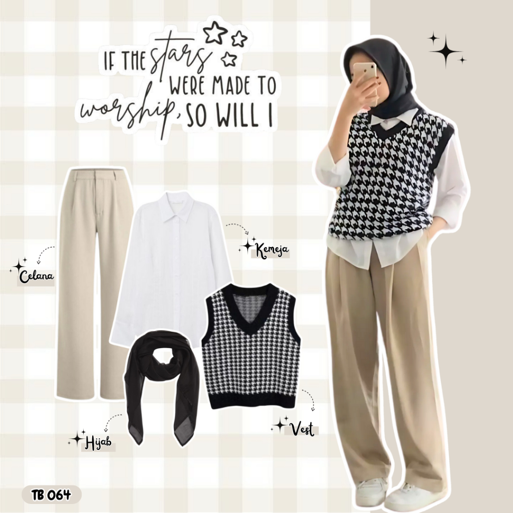 Jual Outfit Kuliah/Nugas | One Set 4 In 1 Korean Style | Atasan Jennie Vest Hitam dan Kemeja ...