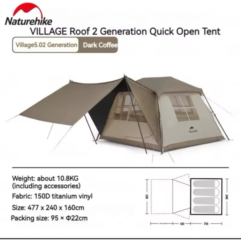 Jual NATUREHIKE VILLAGE 5 Gen II Camping Tent Glamping Outdoor Tenda Otomatis Luar Ruangan ...