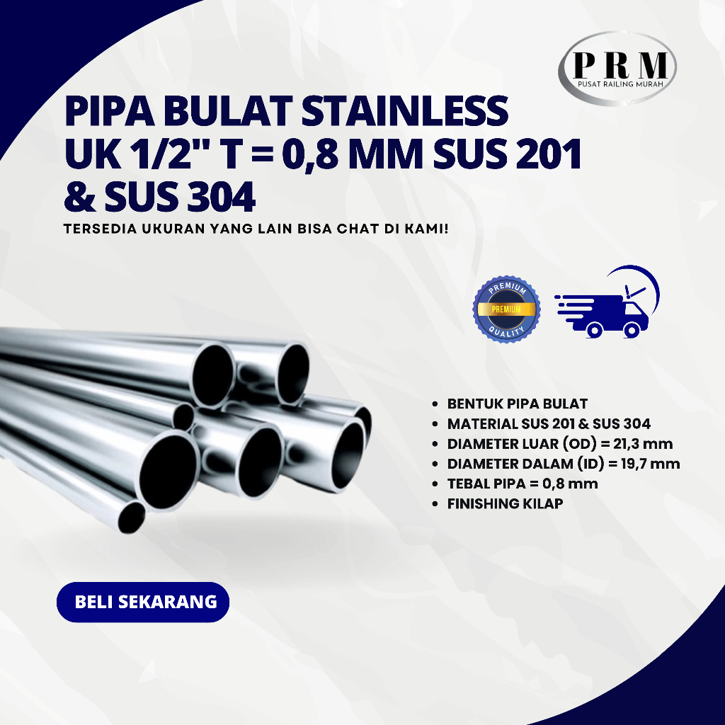 Jual PIPA BULAT STAINLESS UK 1/2 INCH TEBAL 0,8 MM SUS 201 & 304 KILAP ...