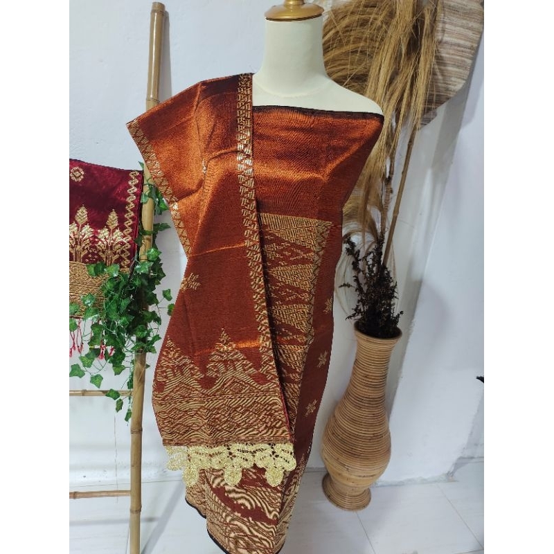 Jual Songket silungkang warna orange bata, teracota songket padang ...