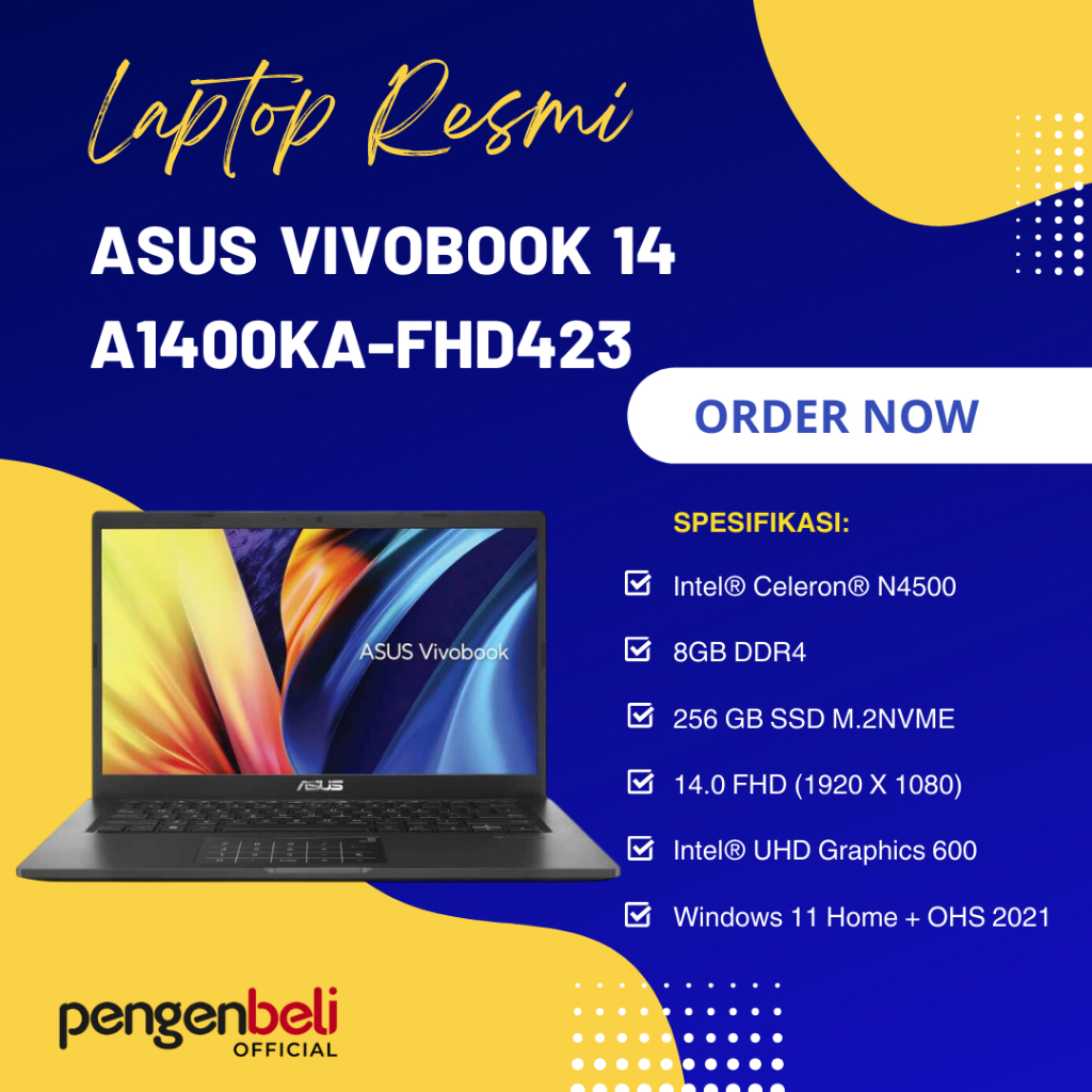 Jual Laptop Asus Resmi Vivobook 14 A1400KA-FHD423 - N4500 - 8GB - 256GB ...