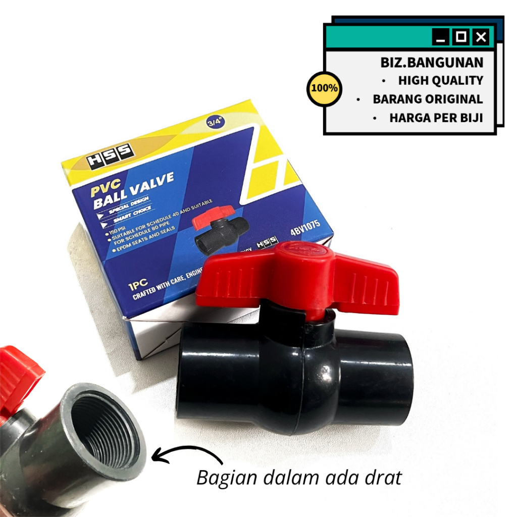 Jual [DRAT DALAM] BALL VALVE PVC HSS 1/2" INCH - BALLVALVE STOP KRAN PLASTIK 1/2 IN | Shopee ...