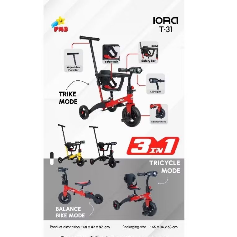 Jual Balance Bike 3 in 1 PMB NUWA T31 T 31 Sepeda Keseimbangan Anak Dorong | Shopee Indonesia