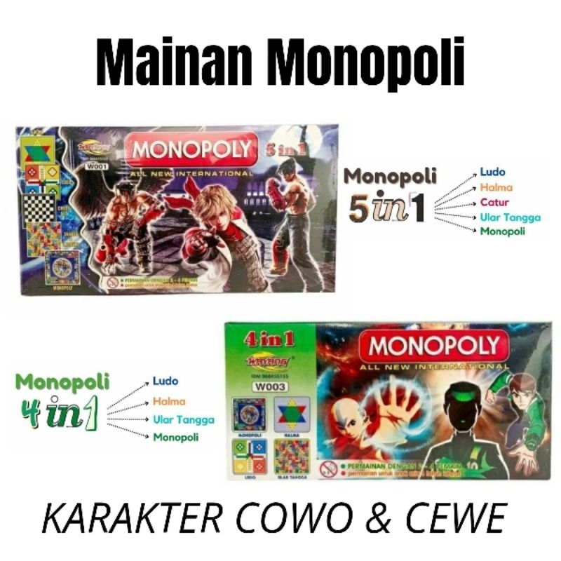 Jual Mainan Monopoli karakter cewe dan cowo monopoly 5IN1 4IN1 mainan ...