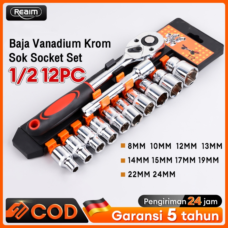 Jual Reaim Obeng Kunci Socket 1/2inci(12.5mm) Socket 12pcst Sok Wrench Rachet alat perkakas ...