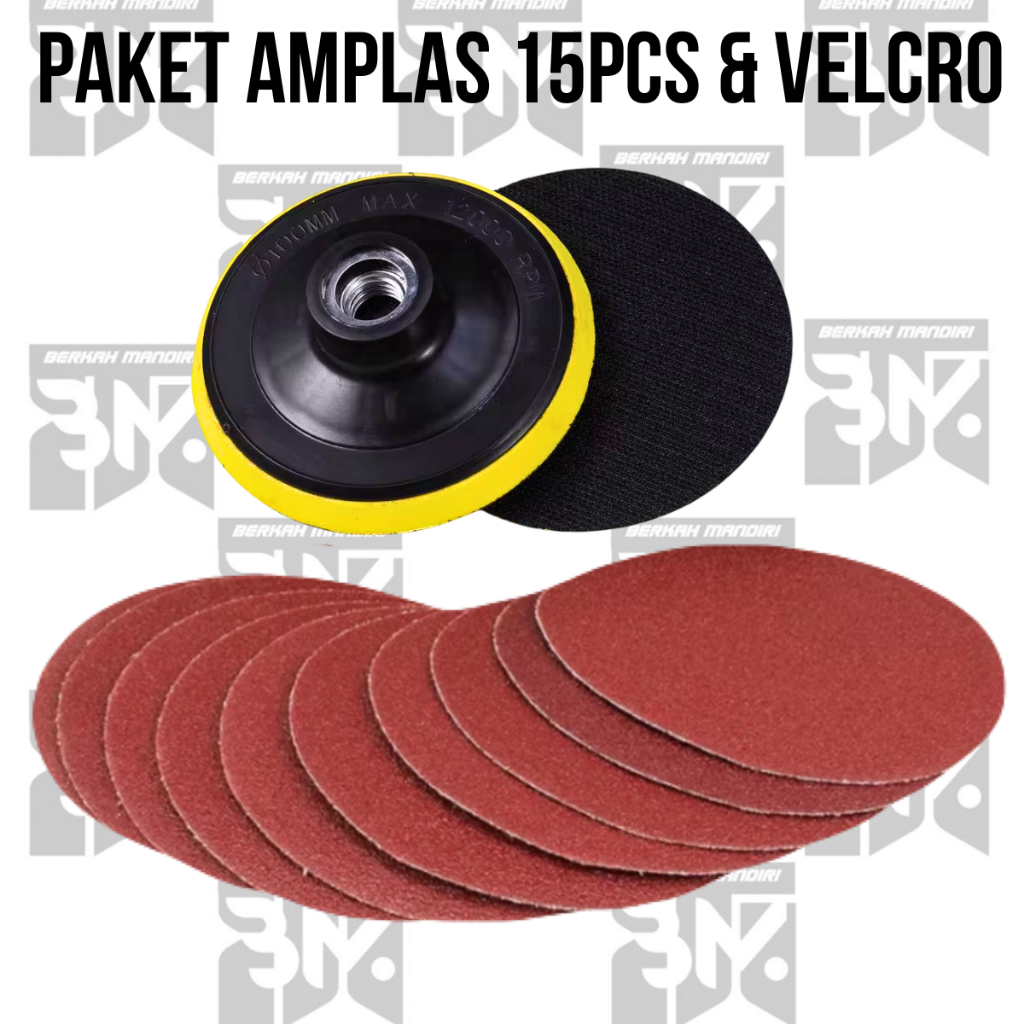 Jual Paket amplas 15pcs & Velcro 4" amplasn Grit 60 80 100 120 150 180 ...