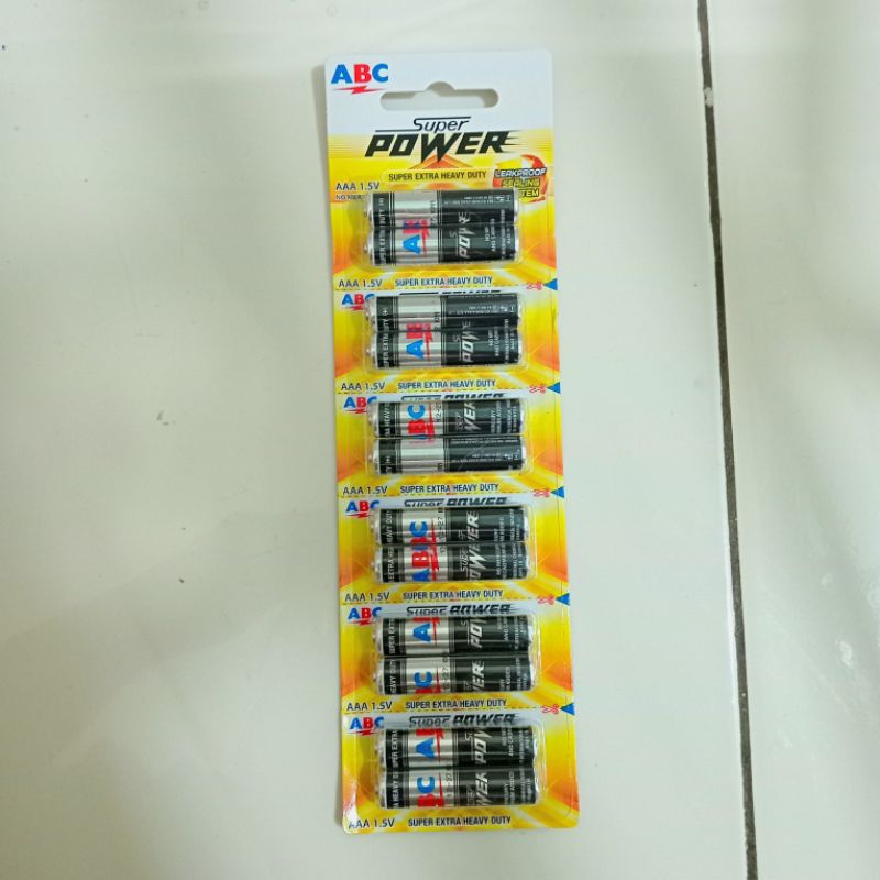 Jual BATERAI ABC AAA/A3 SUPER POWER 1 Lembar isi 12 pcs/ Baterai remote | Shopee Indonesia