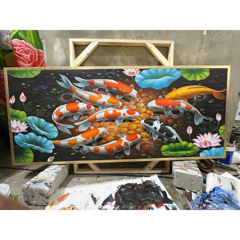 Jual LUKISAN IKAN KOI 140X70 CM PLUS FRAME | Shopee Indonesia