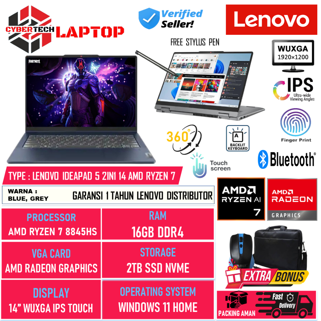 Jual Laptop Touchscreen Lenovo Ideapad 5 2in1 14 Amd Ryzen 7 8845HS Ram ...