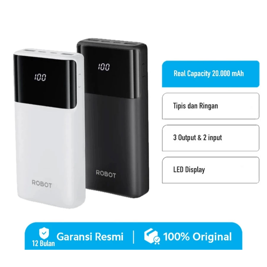 Jual ROBOT Smart Powerbank Fast Charging 20000mAh RT22S 15W 3 Port ...