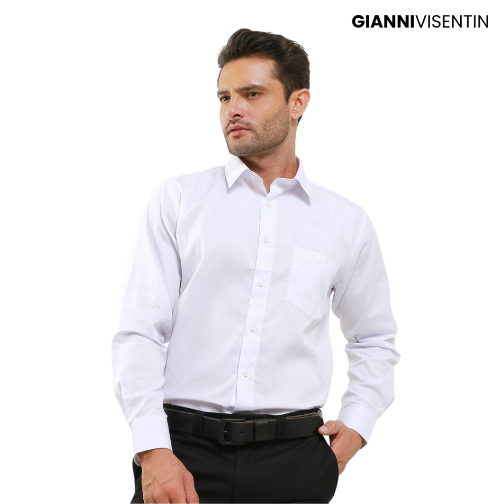 Jual Gianni Visentin - Kemeja Formal Slimfit Bahan Rich Cotton Putih ...
