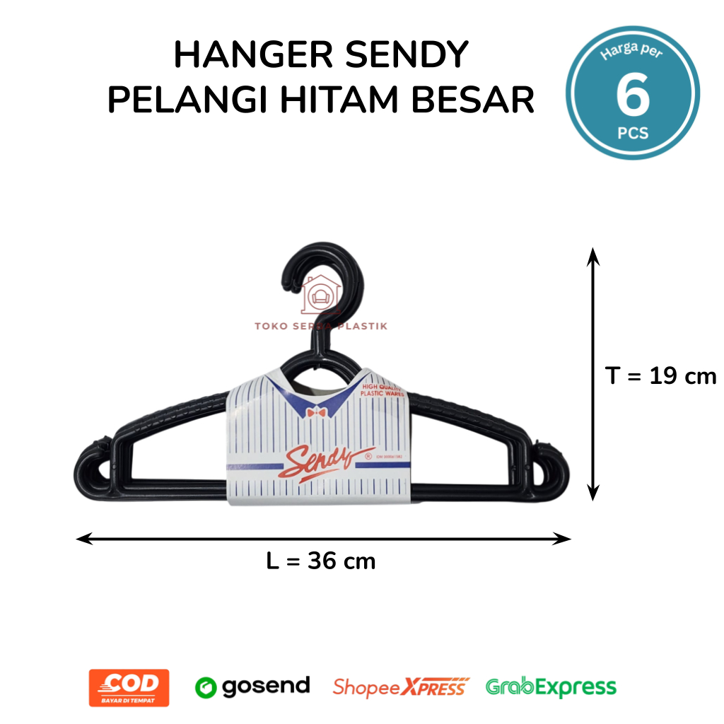 Jual Hanger Gantungan Baju Sendy Hitam (6 pcs) Pelangi Besar Lebar 36cm ...