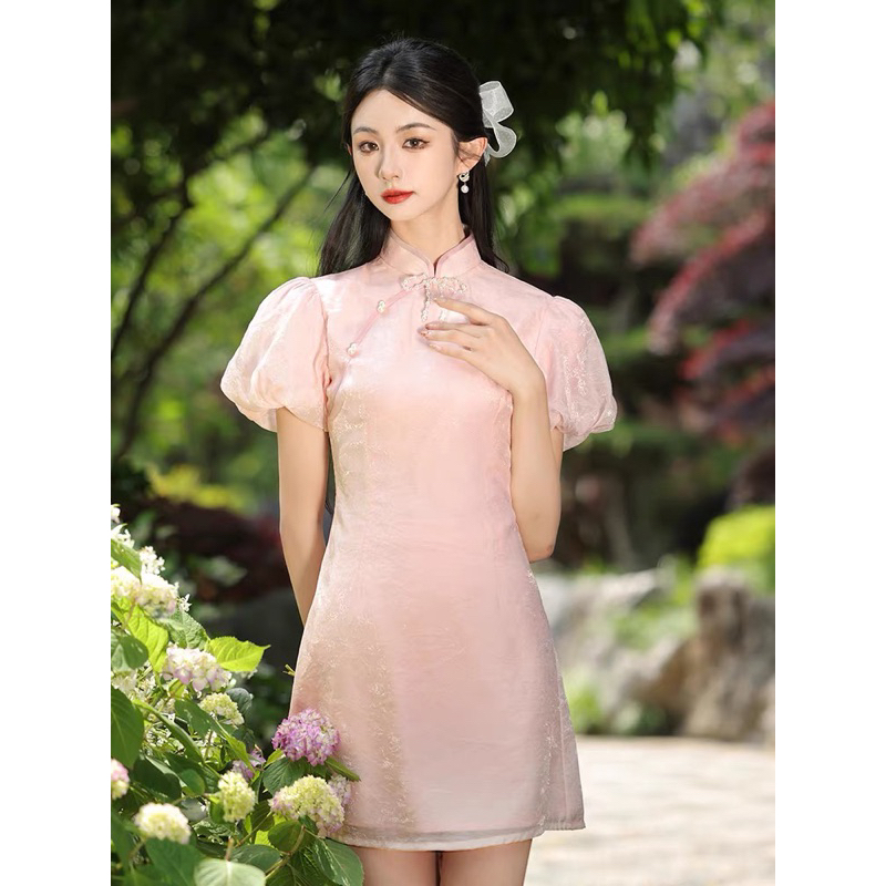 Jual QIPAO PINK CNY DRESS IMLEK PENDEK QI PAO WANITA MX291 | Shopee ...