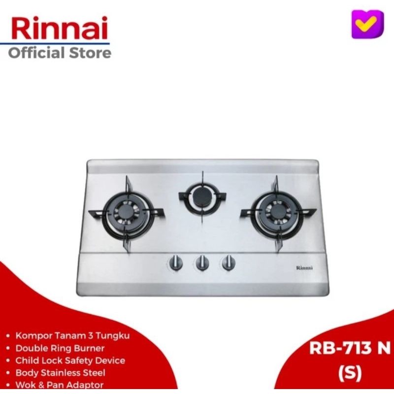 Jual KOMPOR TANAM RINNAI 3TUNGKU STAINLESS RB-713N(S) KOMPOR TANAM 3 TUNGKU 713NS | Shopee Indonesia