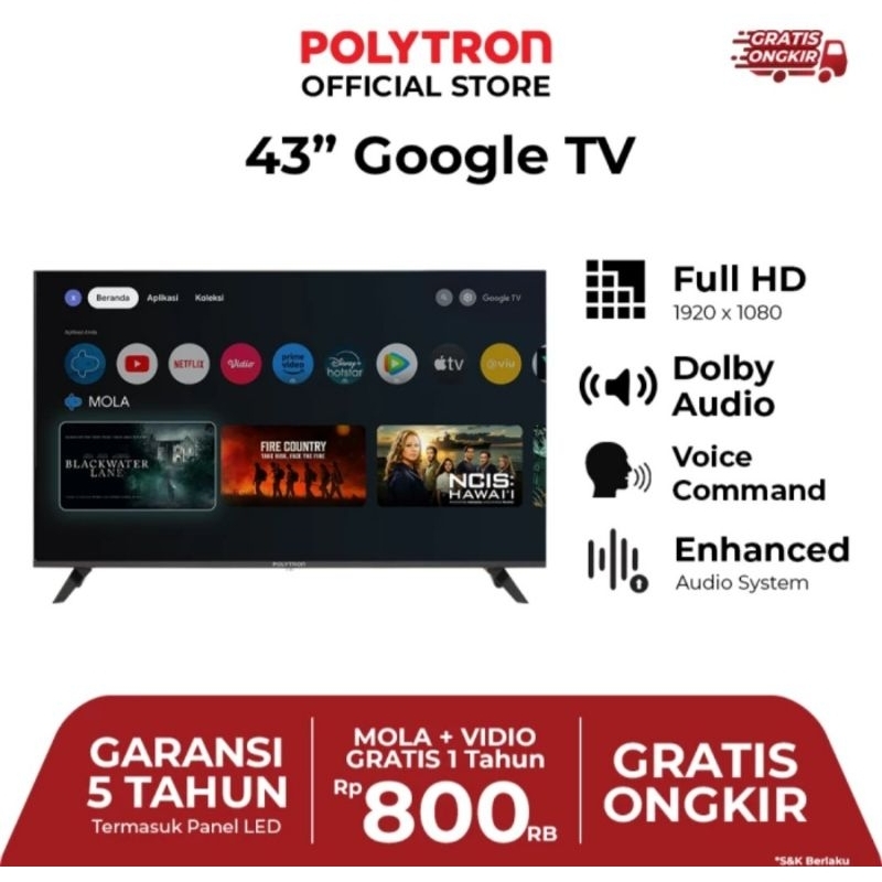 Jual TV LED POLYTRON 43INCH ANDROID GOOGLE TV 43RG TV LED POLYTRON 43 ...