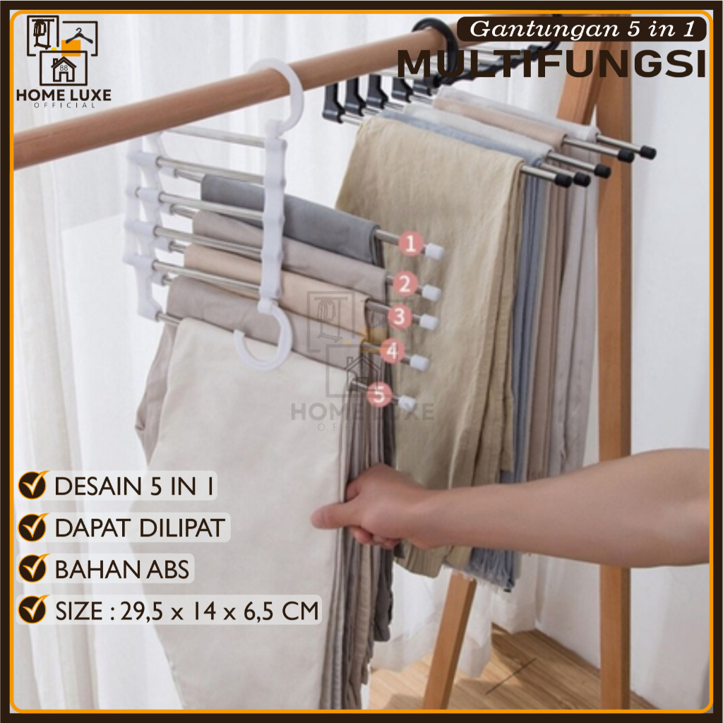 Jual HOMELUXE Magic Hanger 5 in 1 Stainlees Hanger Gantungan Jilbab Baju Celana Multifungsi Type ...