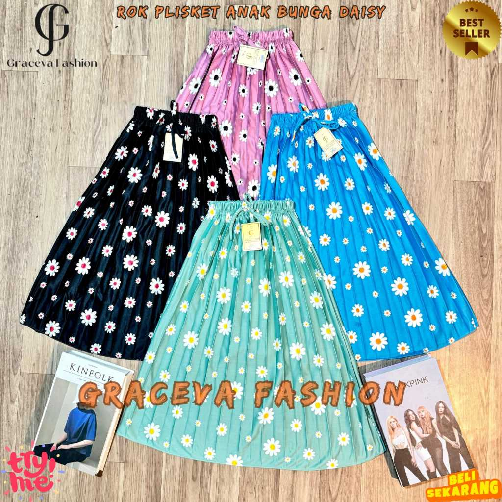 Jual ROK PLISKET BUNGA LILY ANAK 3-13 TAHUN//ROK PLISKET PREMIUM ANAK ...