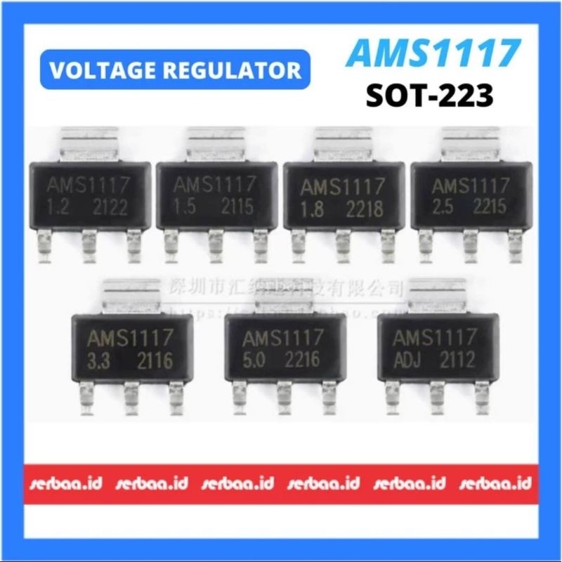 Jual AMS1117 SOT-223 1.2V/1.5V/1.8/2.5/3.3/5.0/ADJ IC VOLTAGE REGULATOR | Shopee Indonesia